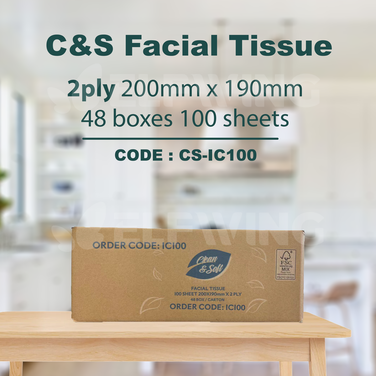 C&S CS-IC100 Facial Tissue 2ply 200mm x 190mm 48 Boxes — Elf Wing